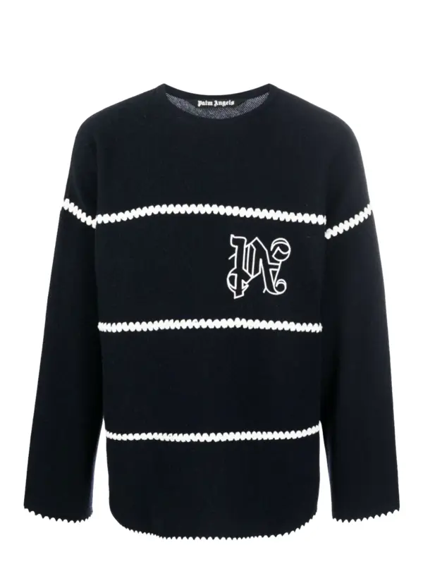Palm Angels Monogram Wool Sweater - Blue
