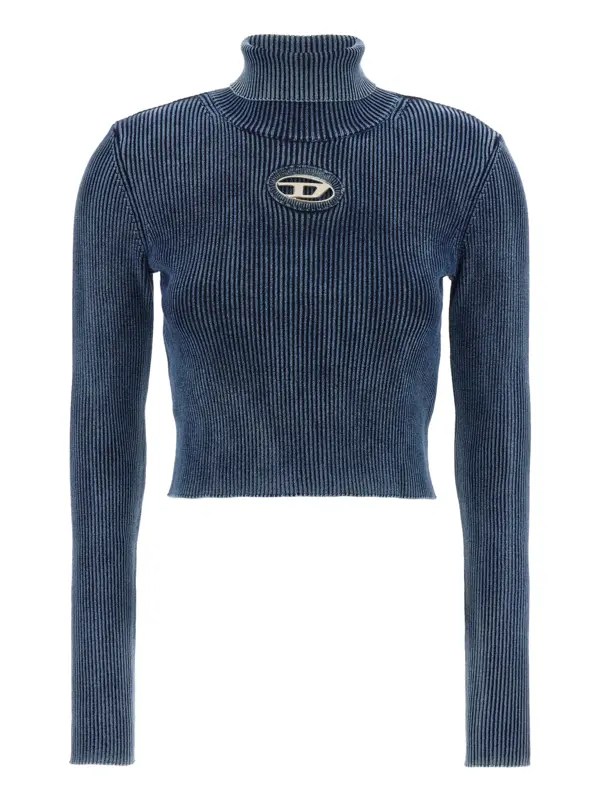 Diesel Ribbed Cotton Sweater With Metal Buckle - Blue