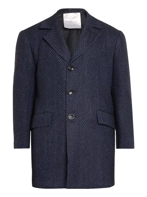 Kiton Ugo Herringbone Topcoat - Blu