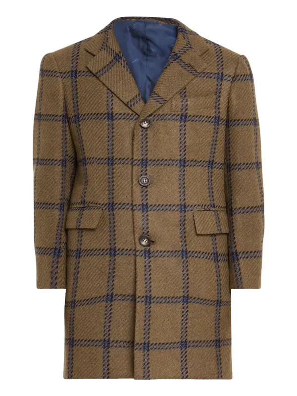 Kiton Windowpane Cashmere Topcoat - Olive