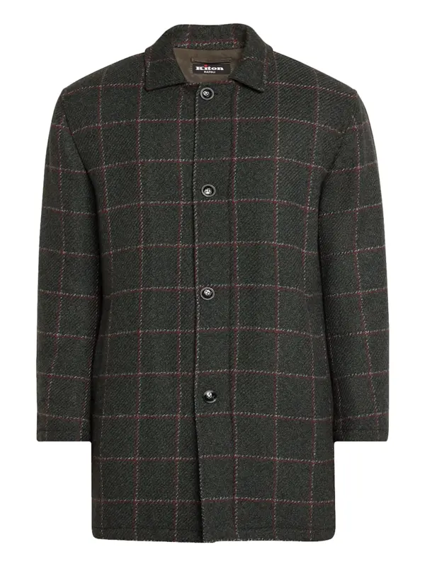 Kiton Cashmere Windowpane Car Coat - Dk Gry