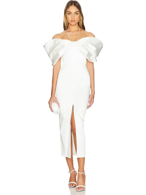 RASARIO Bow Embellished Midi Dress - White