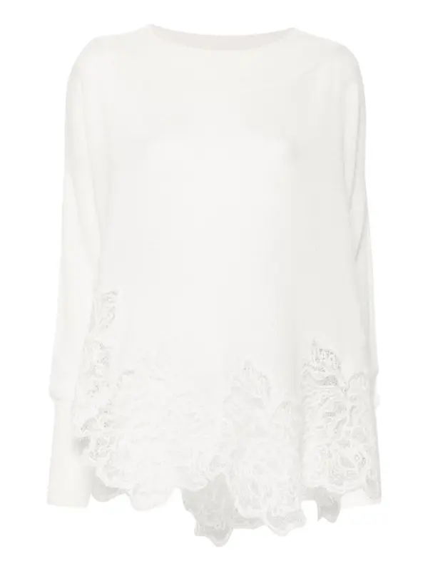 Ermanno Scervino Lace-detail Cashmere Jumper - White