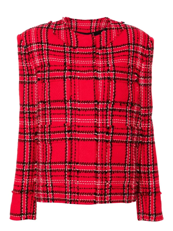 MSGM Checked Tweed Jacket - Red