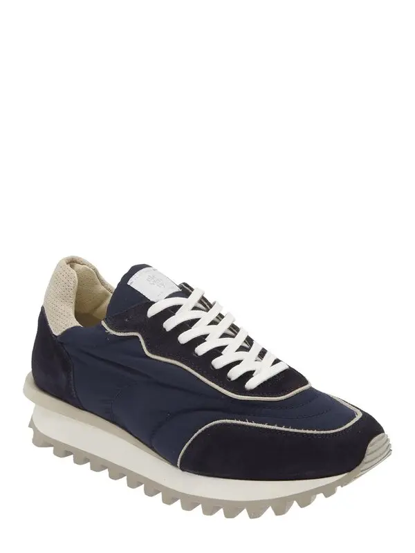 Eleventy Mixed Media Runner Sneakers - Blue And Sand