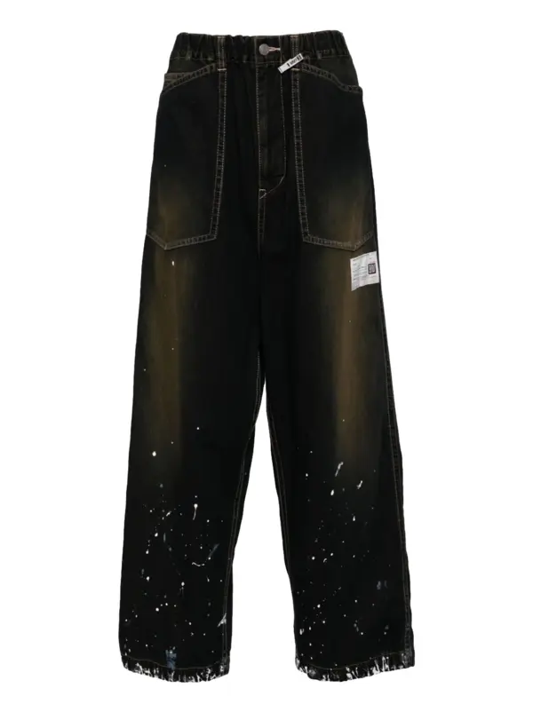 Mihara Yasuhiro Paint-splatter Wide-leg Jeans - Blue