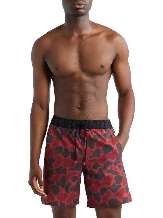 FLORENCE Standard Issue Water Repellent Swim Trunks - Maroon Camo