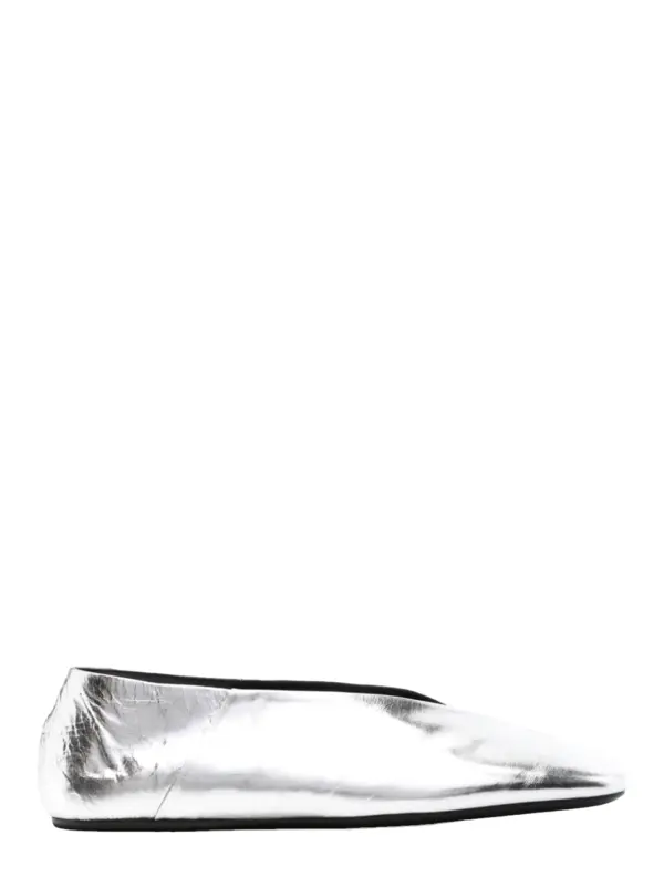 JIL SANDER Metallic Leather Ballerina Flats - Silver