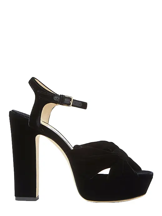 JIMMY CHOO Heloise 120 Bow-embellished Velvet Platform Sandals - Black