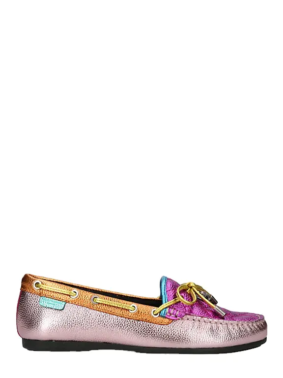 Kurt Geiger Eagle-embellished Leather Moccasin Shoes - Pink Comb