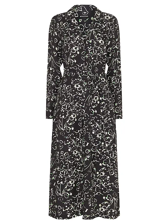 Whistles Scribble Bouquet-pattern Woven Midi Dress - Black