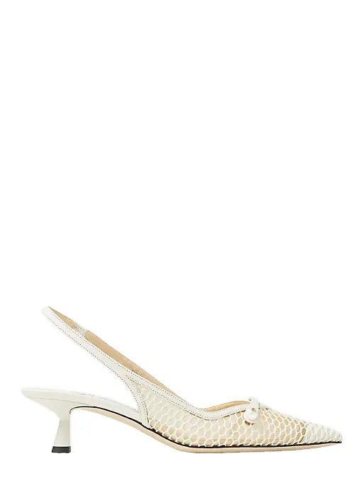 JIMMY CHOO Amita 45 Pointed-toe Mesh Slingback Heeled Pumps - White/latte