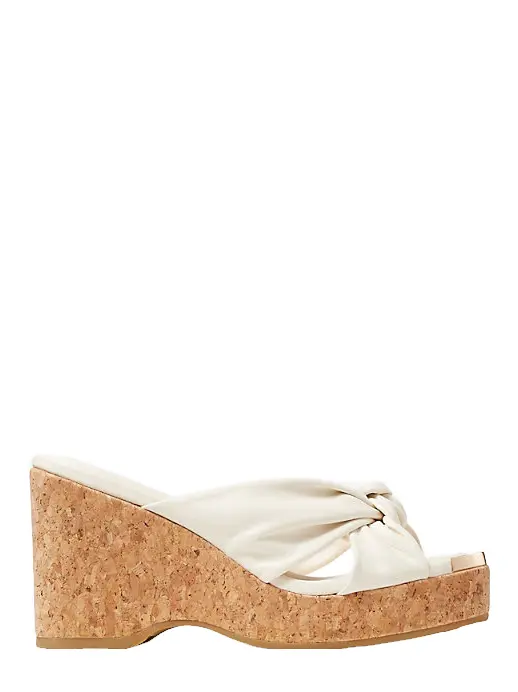 JIMMY CHOO Avenue Knot-embellished Leather Wedge Sandals - Latte
