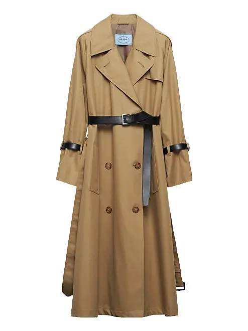 Prada Logo-badge Lapel-collar Double-breasted Cotton Trench - Neutral