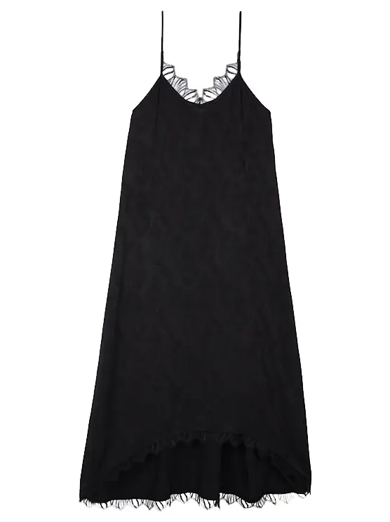 The Kooples Lace-trim Woven Midi Dress - Black
