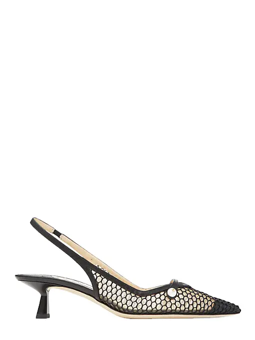 JIMMY CHOO Amita 45 Mesh Slingback Pumps - Black/black