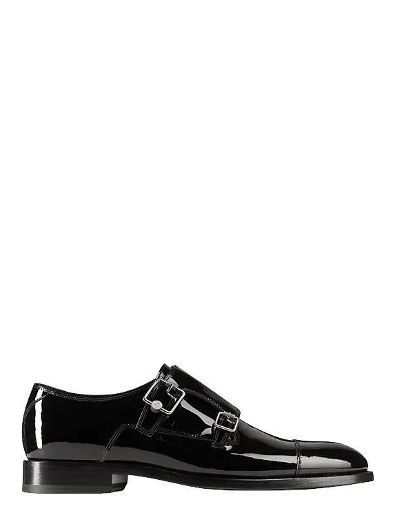 JIMMY CHOO Finnion Patent-leather Monk Shoes - Black