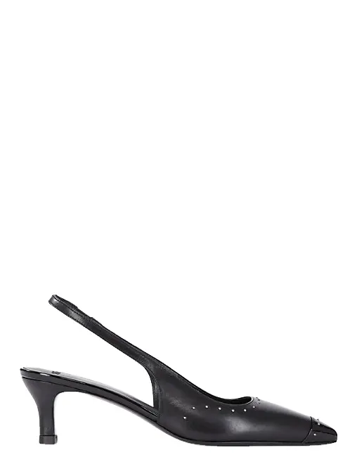 The Kooples Stud-embellished Leather Heeled Slingback Courts - Black
