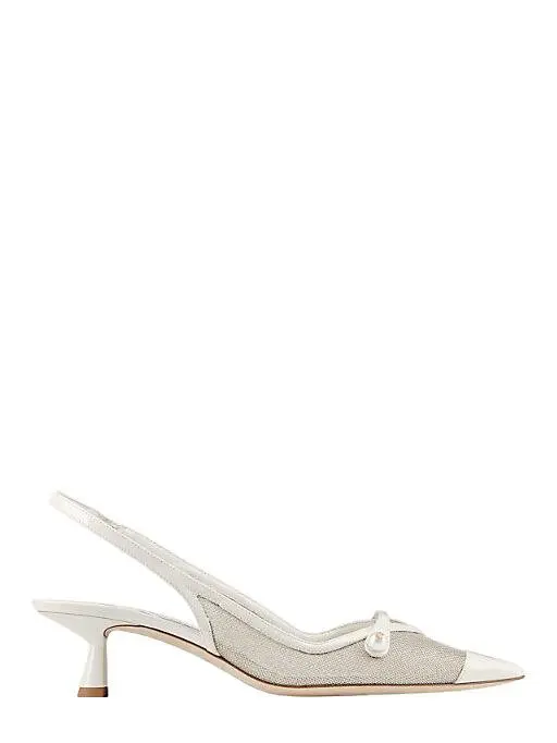 JIMMY CHOO Amita 45 Leather And Mesh Slingback Heels - Latte/champagne