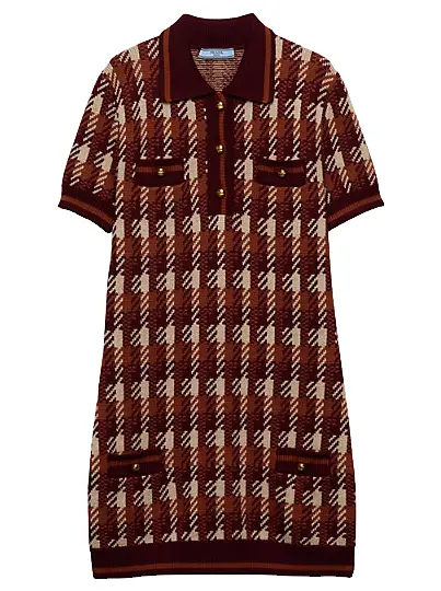 Prada Houndstooth Wool-knit Mini Dress - Burgundy