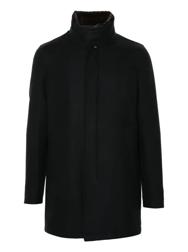 Herno Twill Coat With Faux-fur Collar - Blue