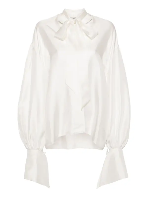 MANURI Gathered Silk Blouse - White