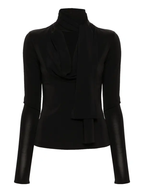 Blumarine Gathered-tie Long-sleeved Top - Black