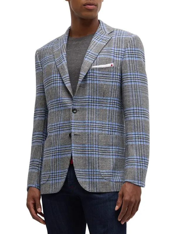 Kiton Plaid Cashmere Sport Coat - Lt Blu