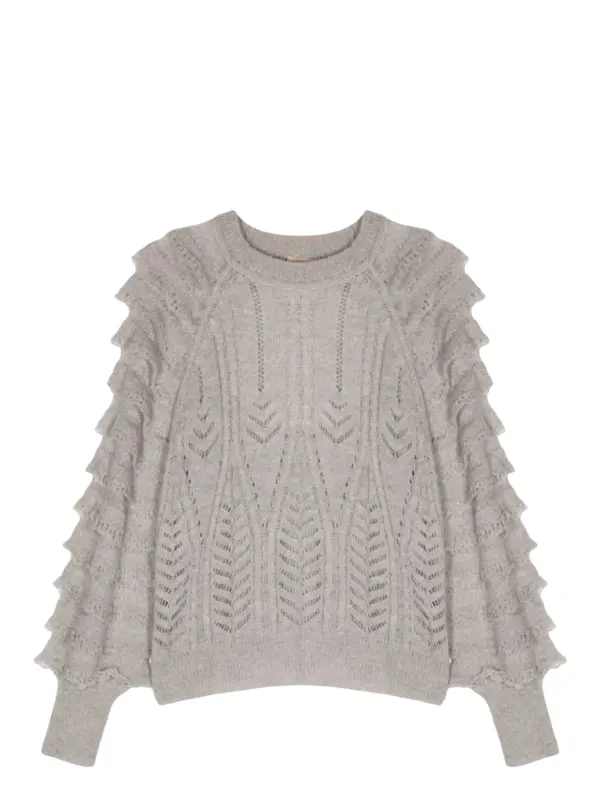 TWINSET Ruffled-detailing Open-kinit Jumper - Grey
