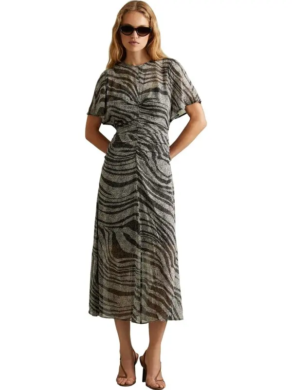 REISS Tabitha Animal Print Midi Dress - Black/grey