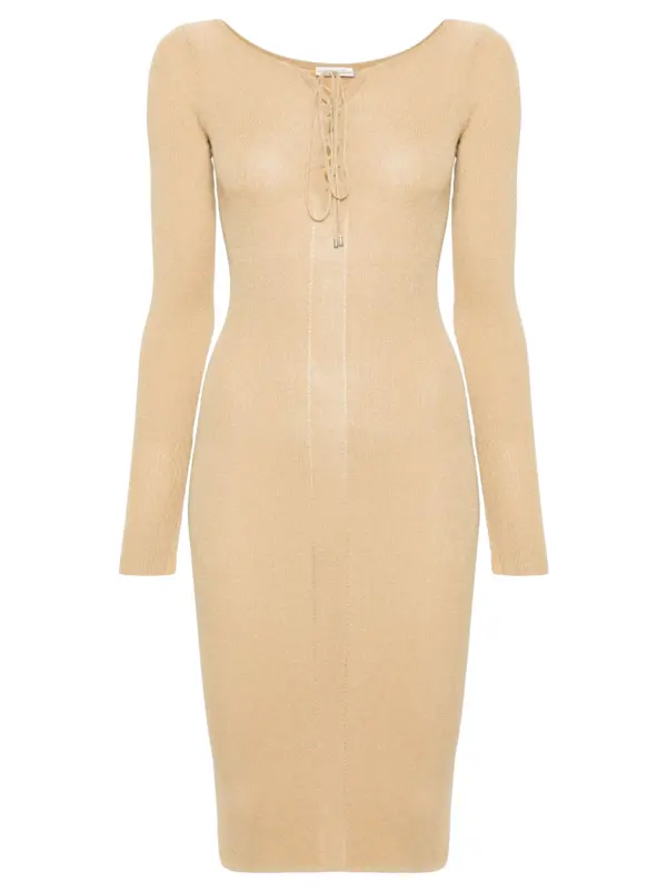 Patrizia Pepe Lurex-detail Ribbed Midi Dress - Gold