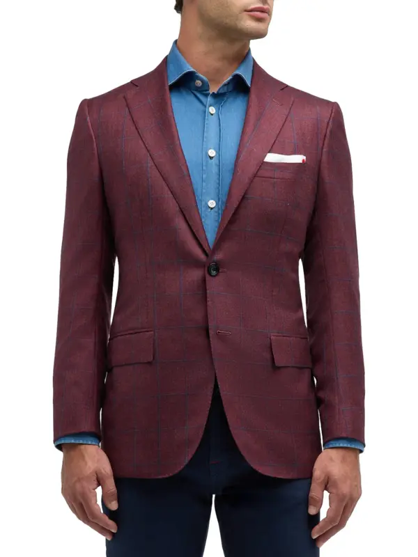 Kiton Cashmere Windowpane Sport Coat - Dk Red Mult