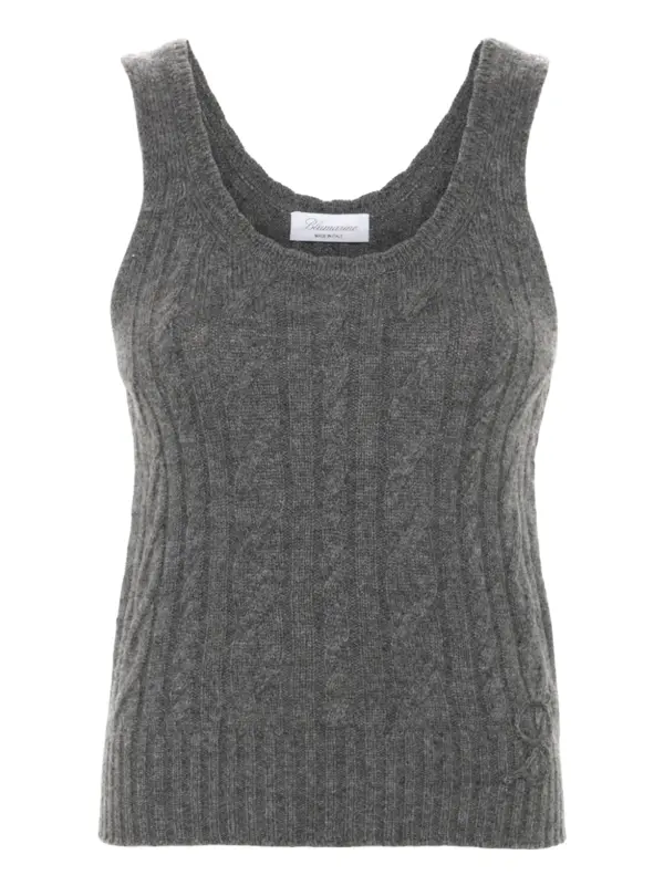 Blumarine Logo-embroidered Cable-knit Top - Grey