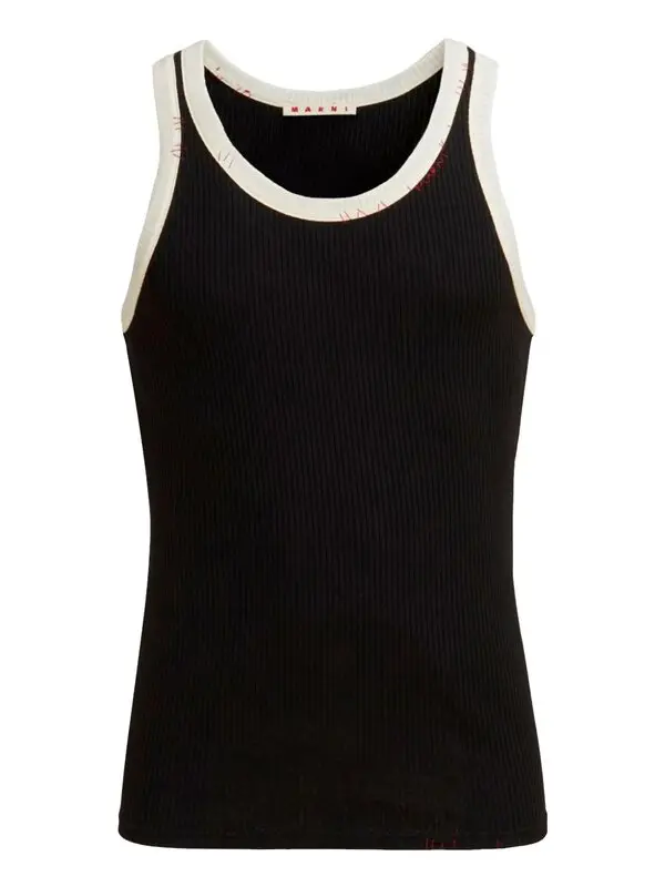 Marni Contrast-trim Fine-ribbed Tank Top - Black