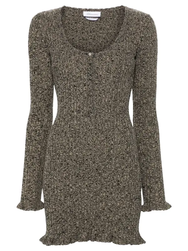 Blumarine Mélange Ruffled Ribbed Mini Dress - Neutrals