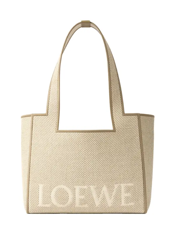 Loewe Font Medium Embroidered Leather-trimmed Canvas-jacquard Tote - Neutrals