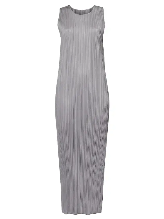 Issey Miyake Pleated Round-neck Knitted Midi Dress - Grey