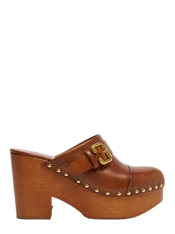 Chloé Jeannette Leather Platform Clogs - Ginger Brown