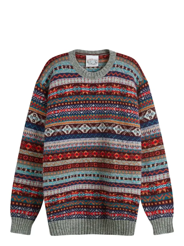 JAMIESON'S OF SHETLAND Fair Isle Crew Knit - Grey Mix