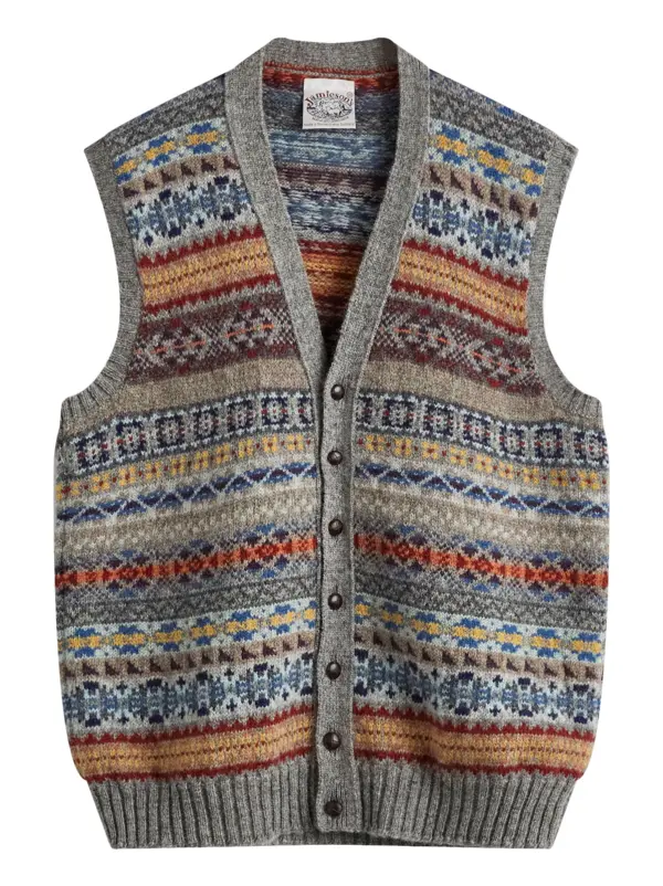 JAMIESON'S OF SHETLAND Fair Isle Button-through Vest - Steel Grey