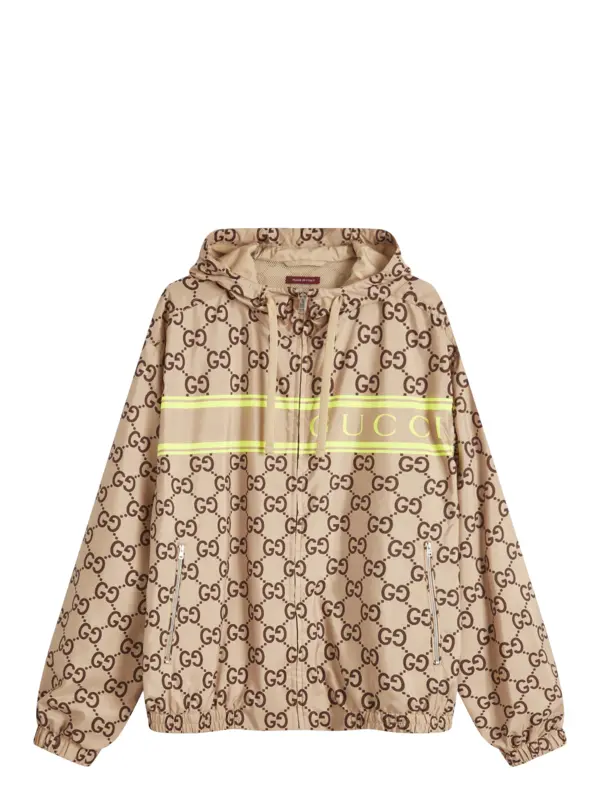 Gucci Gg Monogram Logo Hooded Jacket - Beige