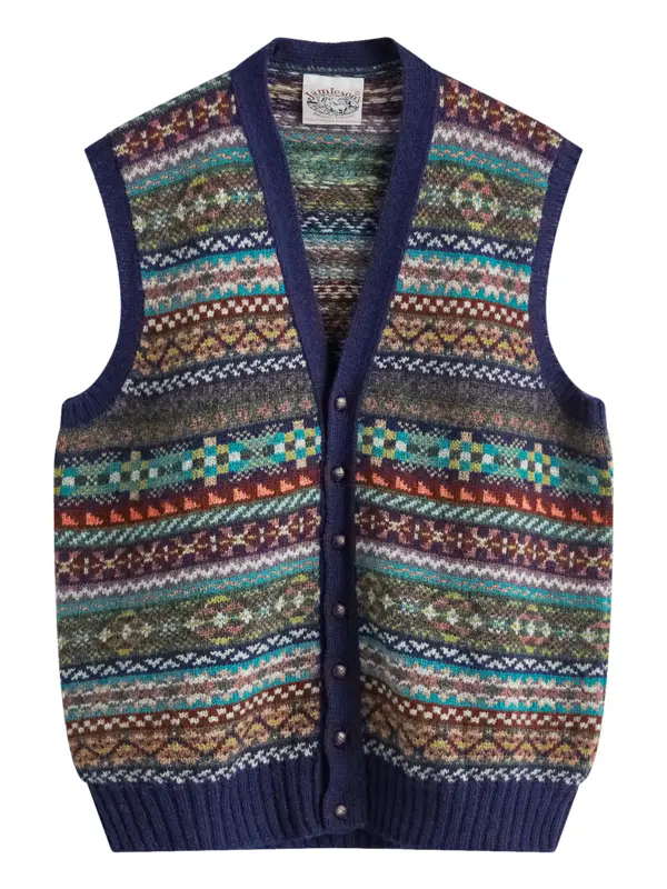 JAMIESON'S OF SHETLAND Fair Isle Button Through Vest - Eclipse