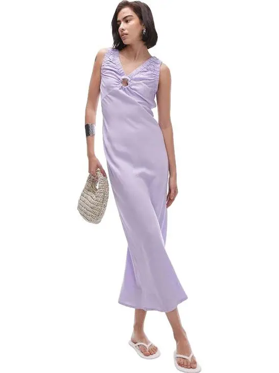 Topshop Keyhole Cotton Midi Dress - Lilac
