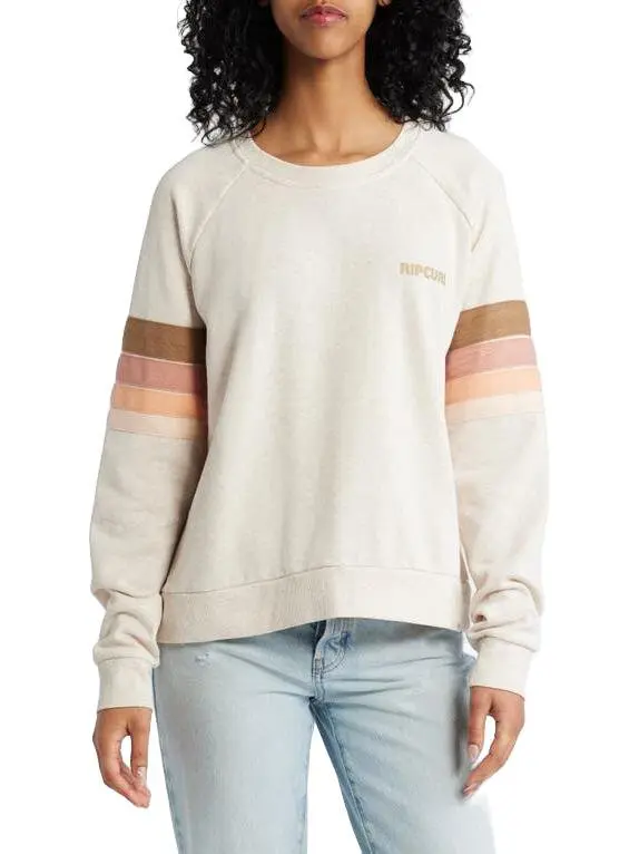 Rip Curl High Tide Stripe Raglan Sleeve Sweatshirt - Oatmeal Marle
