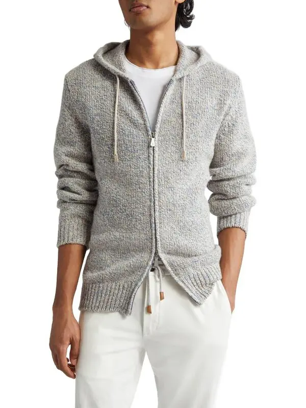 Eleventy Donegal Tweed Cashmere Hooded Sweater - Sky Blue