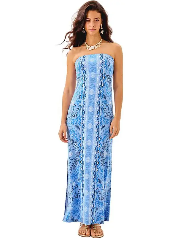 Lilly Pulitzer Noa Strapless Maxi Dress - Jacaranda Blue Knotty And Nice Engineered Knit Maxi