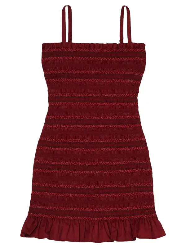 MOLLY GODDARD Fifi Embroidered Shirred Mini Dress - Claret