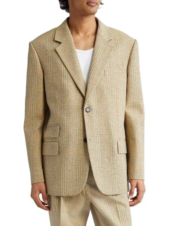 Bottega Veneta Distorted Prince Of Wales Wool-blend Sport Coat - Beige/yellow/blue