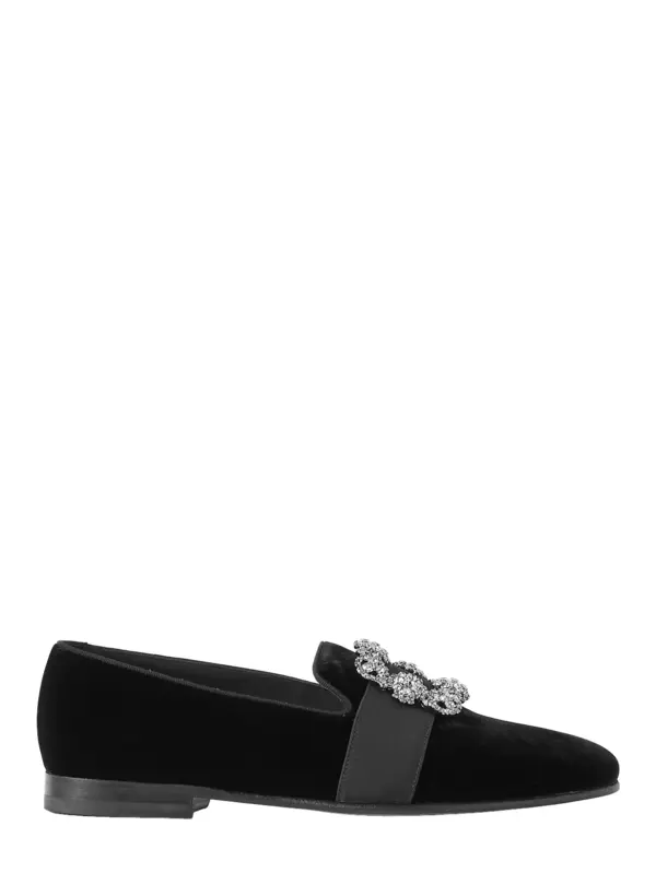 Manolo Blahnik Carlton Crystal-embellished Velvet Loafers - Black