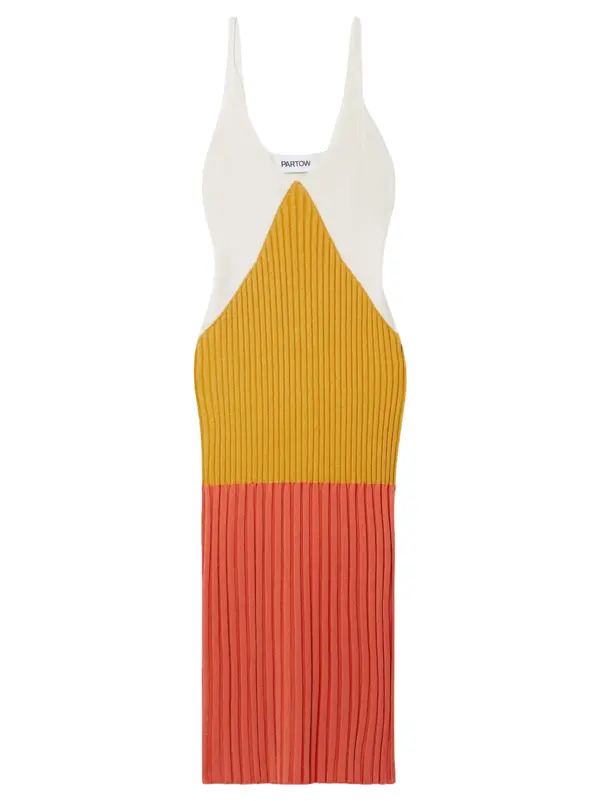 Partow Marilyn Colorblock Ribbed-knit Midi Dress - Saffron